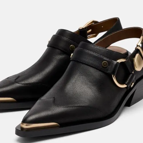 MARC NOLAN Frontier Calf Leather Western Slingbacks - Black