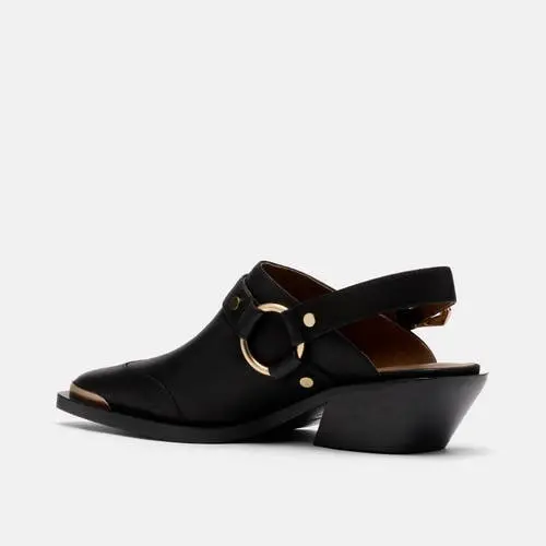 MARC NOLAN Frontier Calf Leather Western Slingbacks - Black