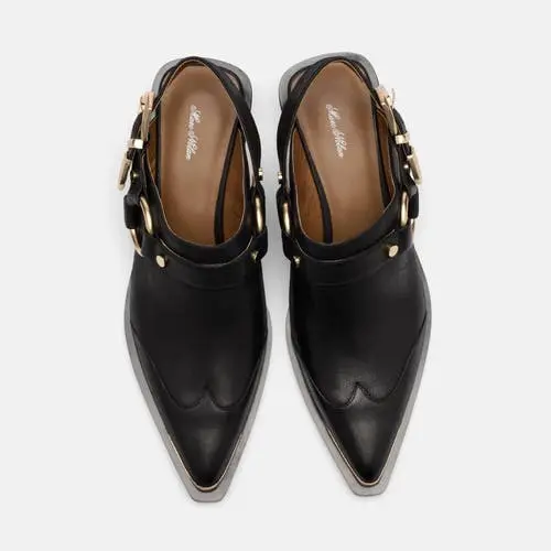MARC NOLAN Frontier Calf Leather Western Slingbacks - Black