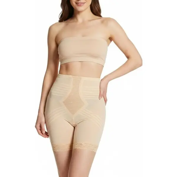 RAGO Firm No Roll Breathable High Waist Thigh Slimmer Shaper - Beige
