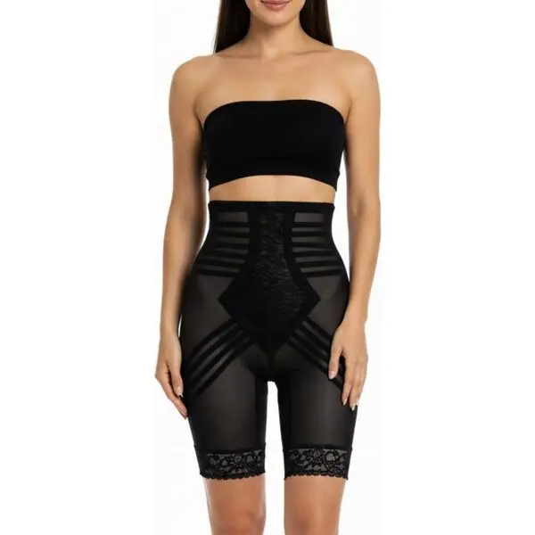 RAGO Firm No Roll Breathable High Waist Thigh Slimmer Shaper - Black