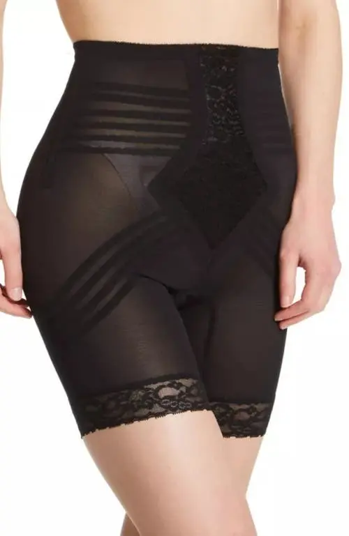 RAGO Firm No Roll Breathable High Waist Thigh Slimmer Shaper - Black