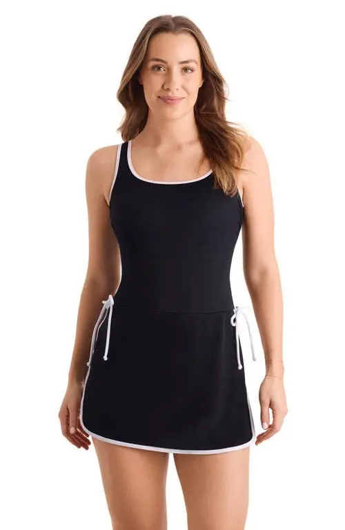 SHAPESOLVER SPORT Chlorine Resistant Squareneck Swimdress - Black