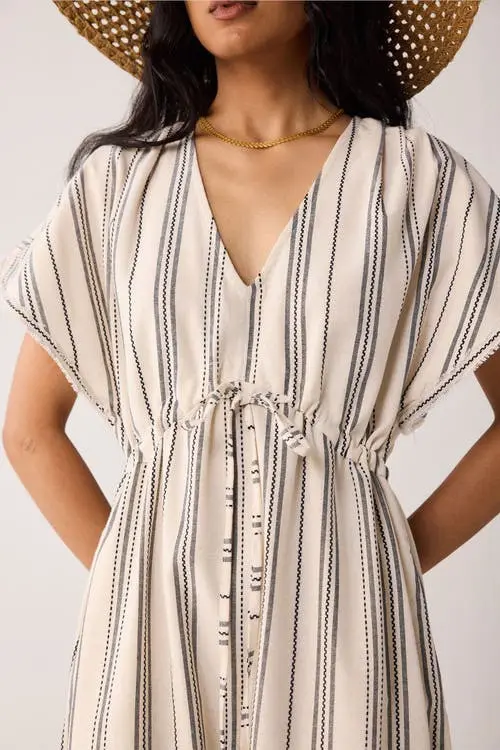 REISTOR Maxi Gathered Stripe Dress With Side Slits - Linear Canvas