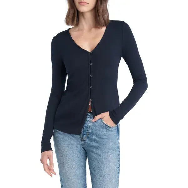 FAVORITE DAUGHTER Ribbed Button-up Top
