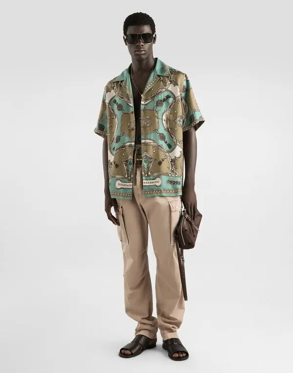 Dolce & Gabbana Cargo-print Hawaii Washed Silk Twill Shirt