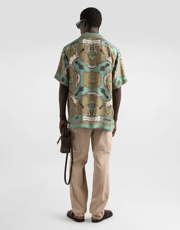Dolce & Gabbana Cargo-print Hawaii Washed Silk Twill Shirt