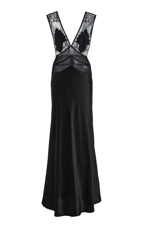 SLEEPING WITH JACQUES Pascal Lace-inset Silk Maxi Dress