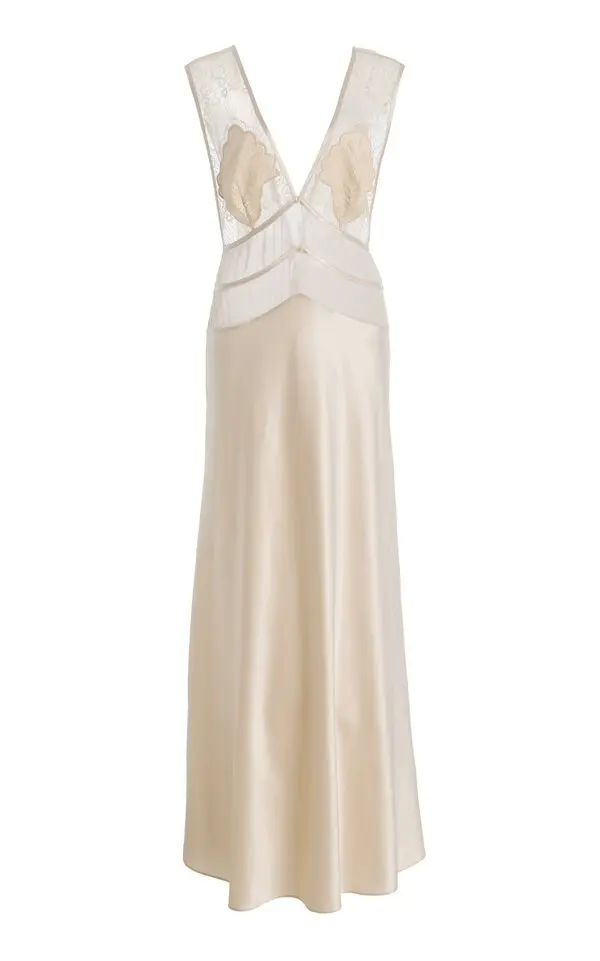 SLEEPING WITH JACQUES Pascal Lace-inset Silk Maxi Dress - Neutral