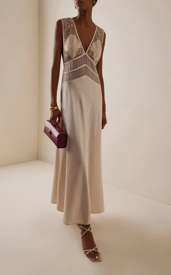 SLEEPING WITH JACQUES Pascal Lace-inset Silk Maxi Dress