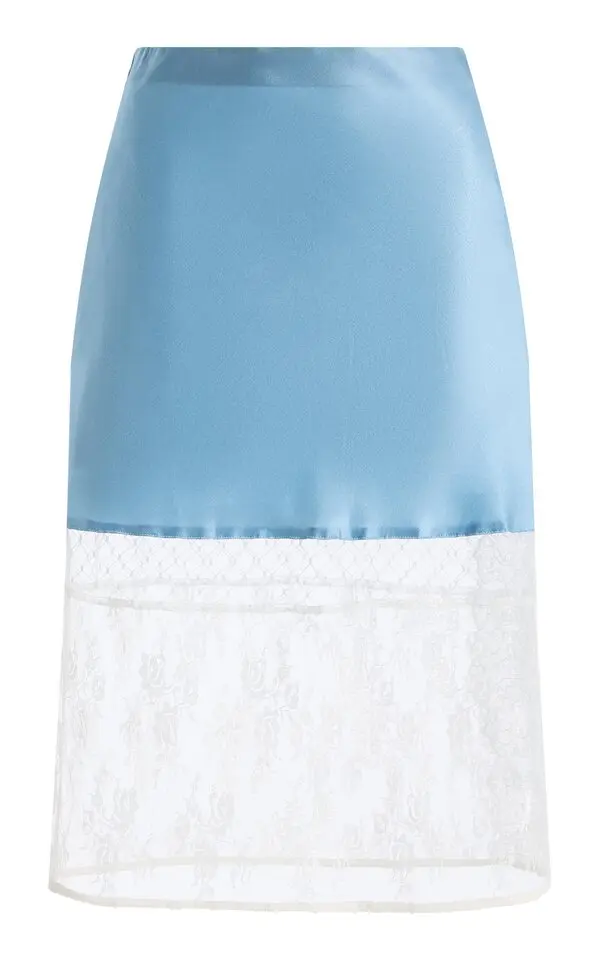SLEEPING WITH JACQUES Francine Stretch Silk-satin Midi Skirt With Lace Trim - Blue