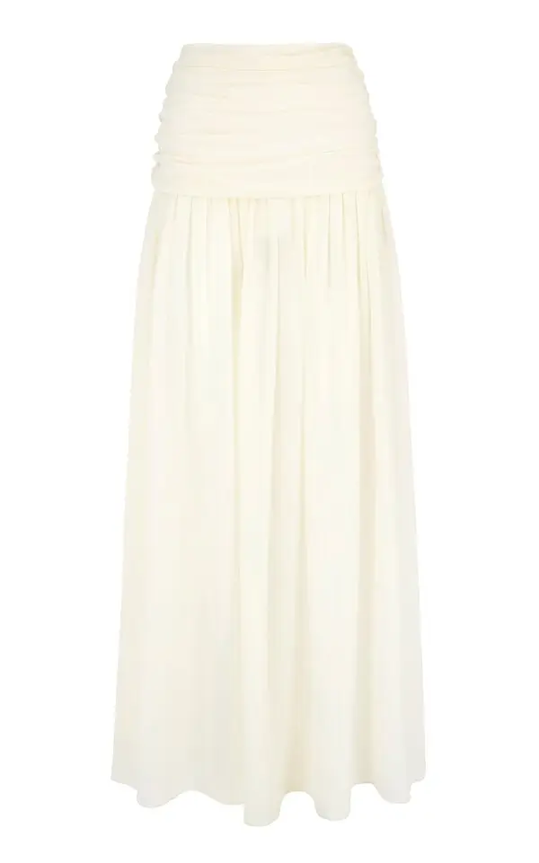 DE LA VALI Agapito Ruched Crepe Maxi Skirt - White