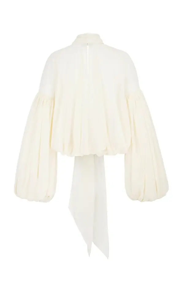 DE LA VALI Solana Crepe Tie-neck Top - White