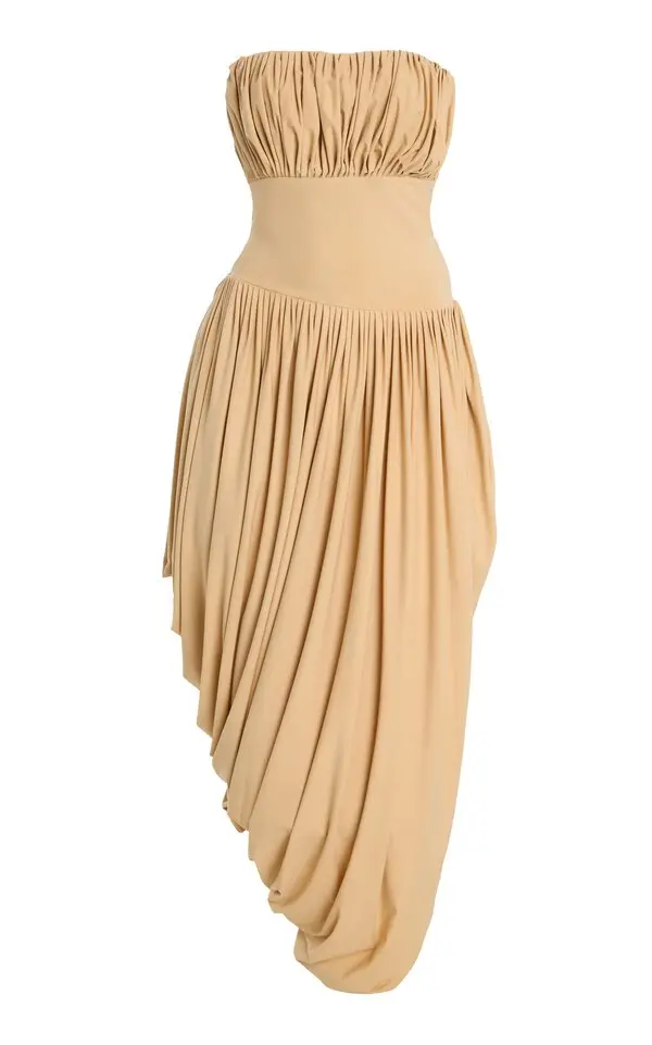 DEME Erin Malai Strapless Gathered Jersey Dress - Gold