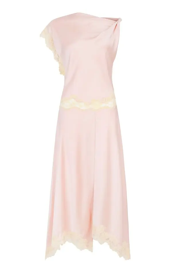 DE LA VALI Adriana Lace-trimmed Satin Midi Dress - Pink