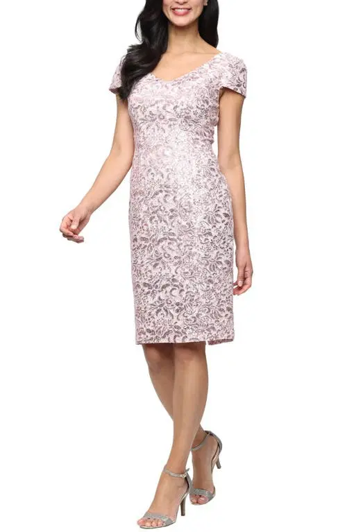 Alex Evenings Corded Lace Sheath Cocktail Dress - Blush
