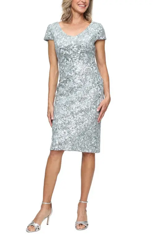 Alex Evenings Corded Lace Sheath Cocktail Dress - Ice Sage