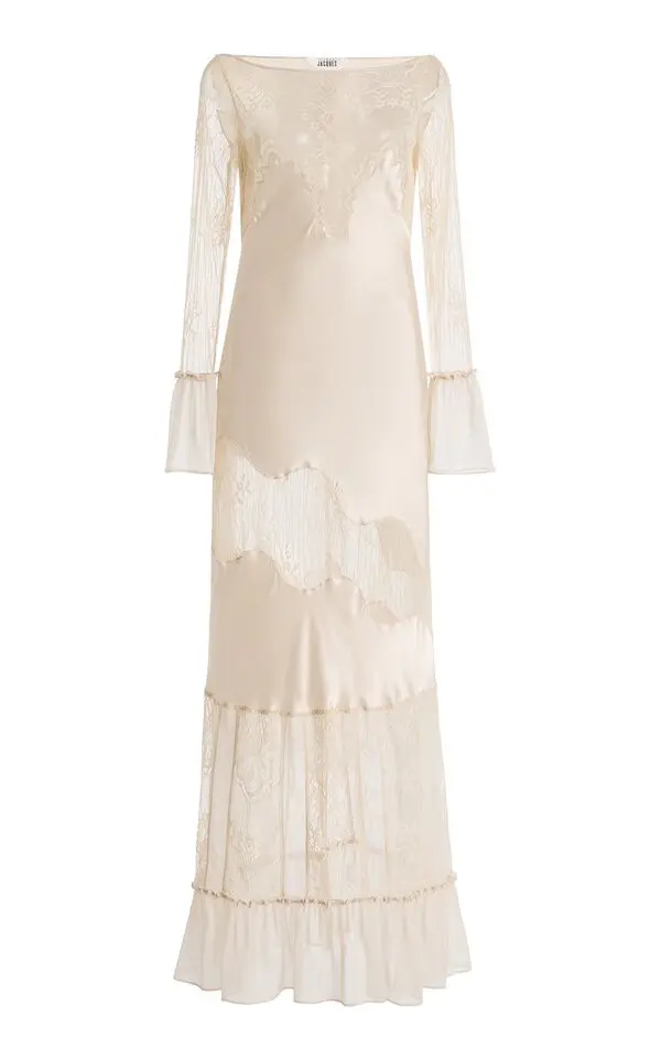 SLEEPING WITH JACQUES Erica Lace-inset Silk Maxi Dress - Neutral