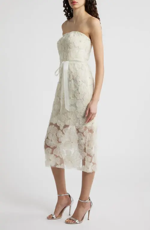 Sam Edelman Beaded Floral Appliqué Strapless Dress