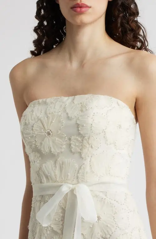 Sam Edelman Beaded Floral Appliqué Strapless Dress