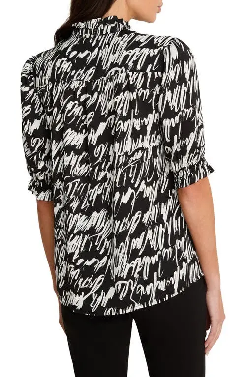 NIC+ZOE Cursive Print Chiffon Top