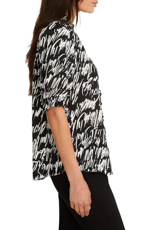 NIC+ZOE Cursive Print Chiffon Top