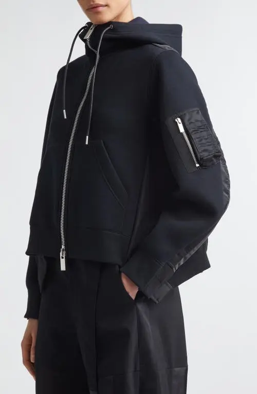 Sacai Sponge Sweat X Nylon Twill Full-zip Hoodie