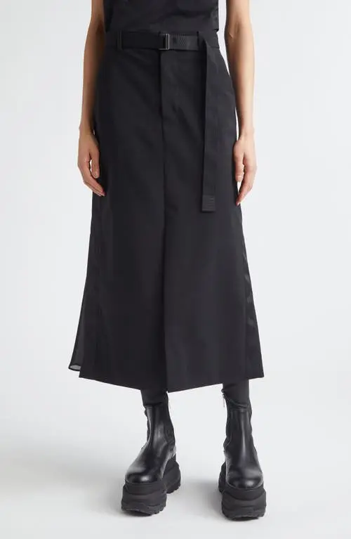 Sacai Belted Wool Suiting & Satin Pencil Skirt - Black