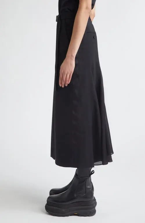 Sacai Belted Wool Suiting & Satin Pencil Skirt