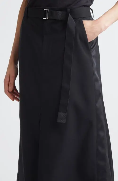 Sacai Belted Wool Suiting & Satin Pencil Skirt