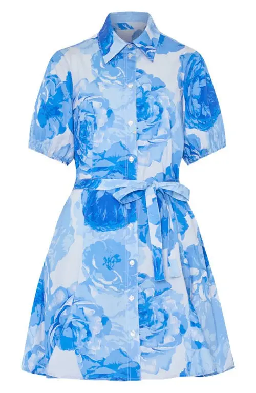 MILLY Juni Floral Stretch Cotton Poplin Mini Shirtdress - Blue Multi