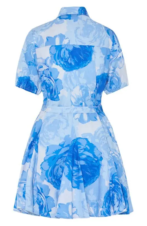 MILLY Juni Floral Stretch Cotton Poplin Mini Shirtdress - Blue Multi