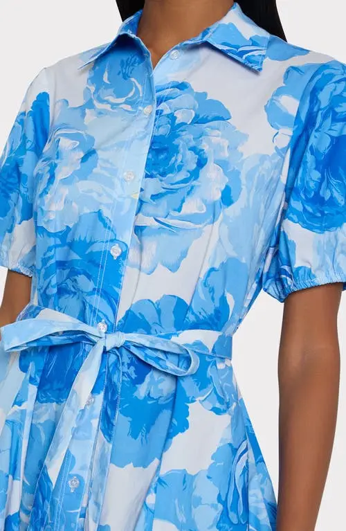 MILLY Juni Floral Stretch Cotton Poplin Mini Shirtdress - Blue Multi