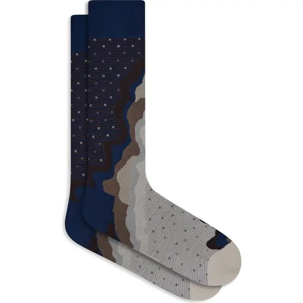 Bugatchi Abstract Mercerized Cotton-blend Dress Socks - Mocha