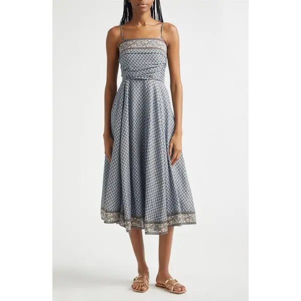 Veronica Beard Lana Ruched Medallion & Paisley Print Midi Dress