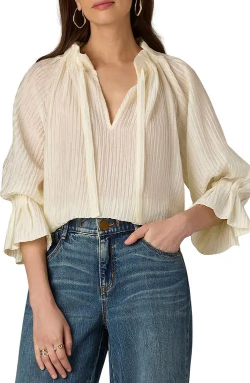 Wit & Wisdom Pleated Tie Neck Top - Ivory