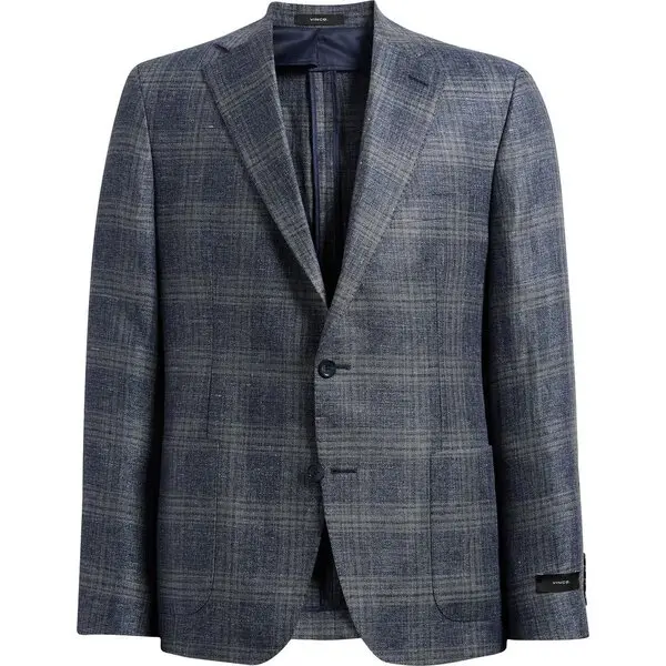 Vince Icon Relaxed Fit Plaid Slub Linen & Wool Sport Coat
