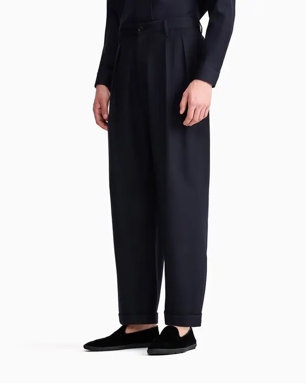 Giorgio Armani Pure Virgin Wool Double-pleat Trousers - Blue