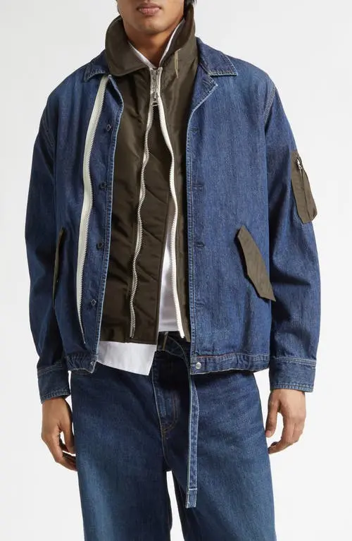 Sacai Mixed Media Blouson Jacket - Blue