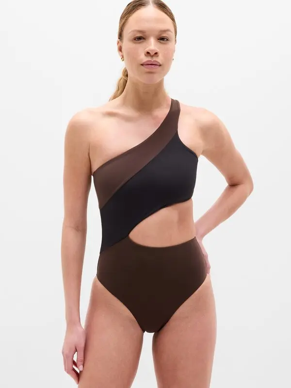 Athleta Shoreline Asymmetrical One Piece - Woodland/black