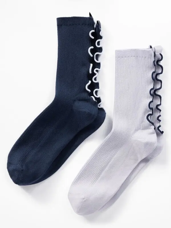 Athleta Ruffle Crew Sock 2-pack - Eclipse/dove