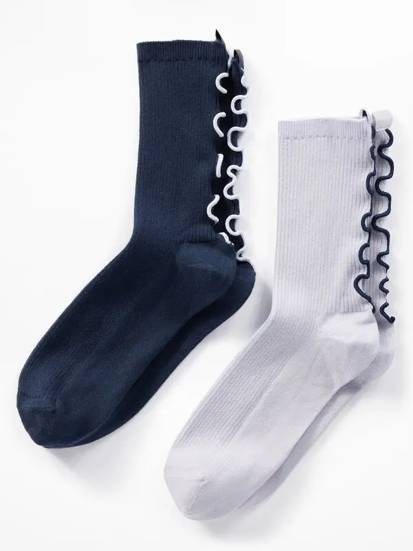 Athleta Ruffle Crew Sock 2-pack - Eclipse/dove