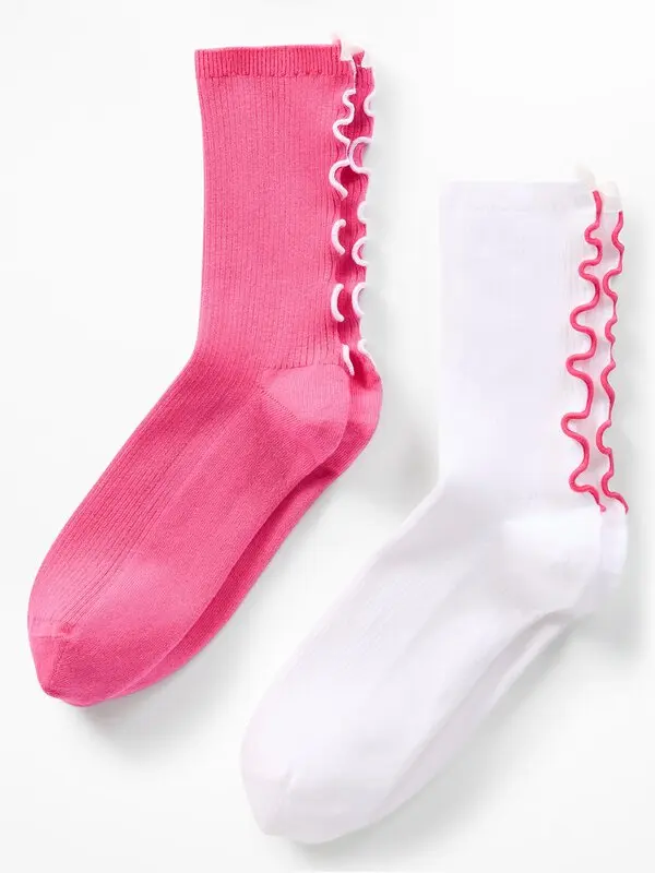 Athleta Ruffle Crew Socks 2-pack - Cerise/bright White