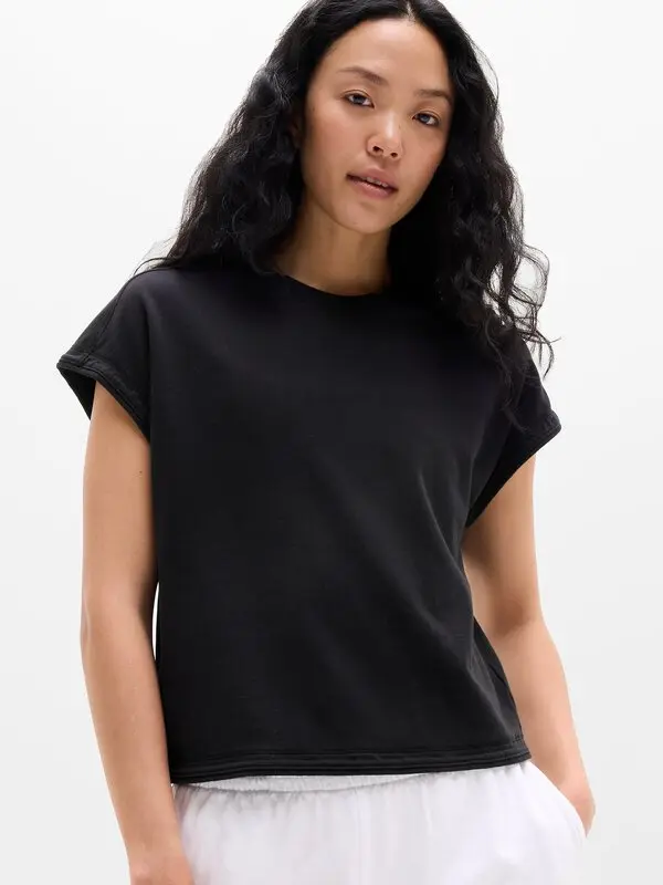 Athleta Airy Cotton Terry Sweatshirt Tee - Black