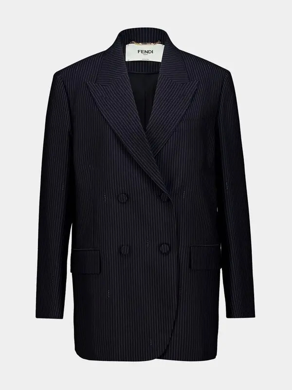 Fendi Pinstriped Wool Double-breasted Blazer - Blue