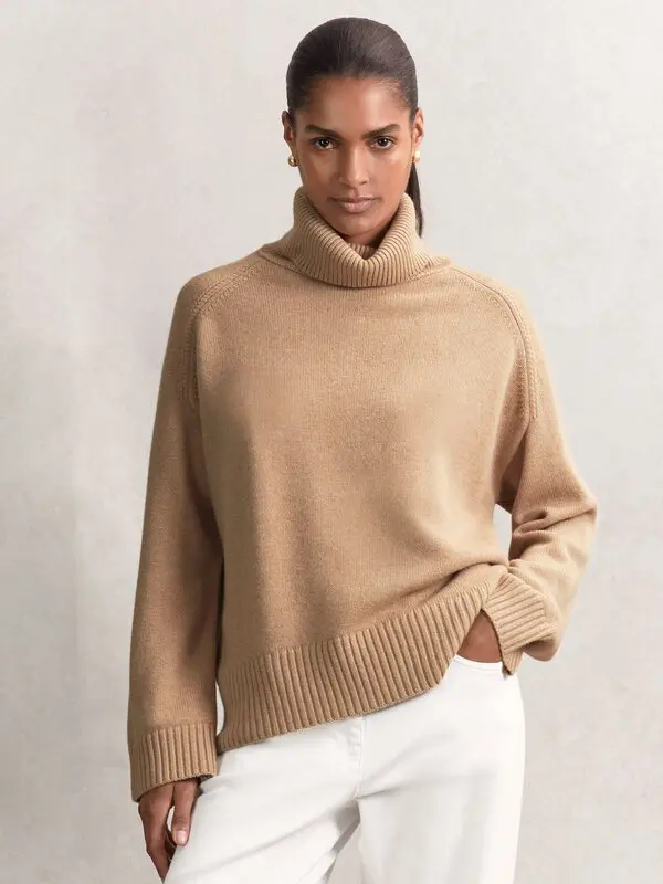 REISS Wool-cashmere Roll-neck Jumper - Camel