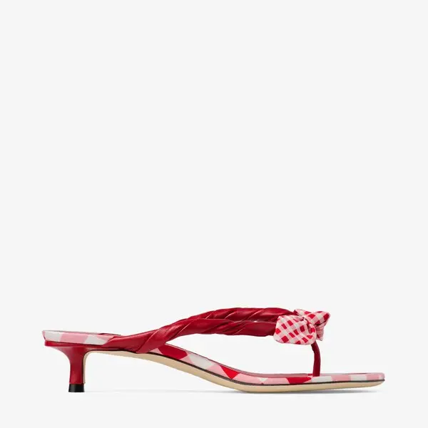 JIMMY CHOO Liss 35 Gingham Cotton Mule Sandals - Ruby Red Mix