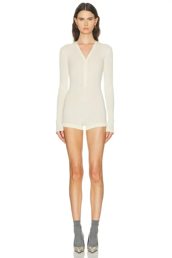 MUGLER Knit Long Sleeve Bodyshort - Off White