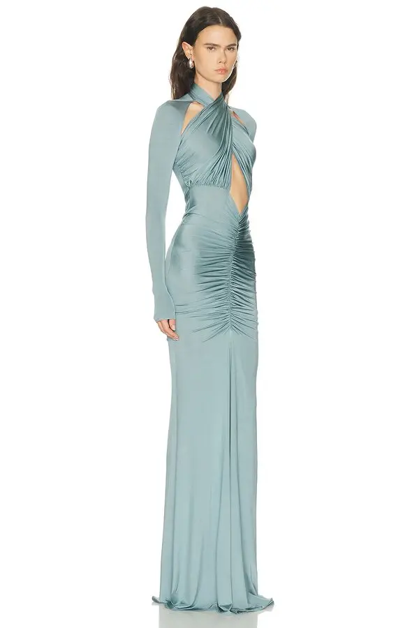 Lapointe Jersey Halter Ruched Gown - Light Slate