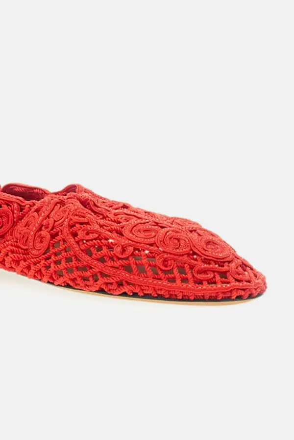 ODISSI Iris Crochet Ballerina Flats - Red